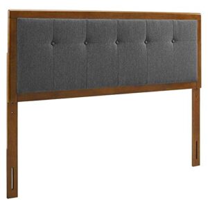 modway draper tufted queen fabric and wood headboard in walnut charcoal