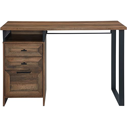 Walker Edison Modern Metal and Wood 3 Drawer Writing Desk Home Office Workstation Small, 48 Inch, Rustic Oak