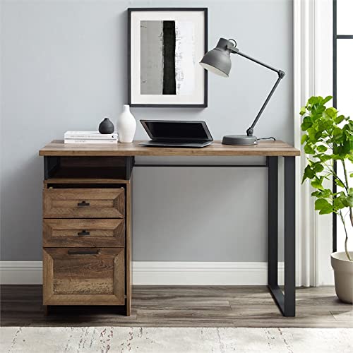 Walker Edison Modern Metal and Wood 3 Drawer Writing Desk Home Office Workstation Small, 48 Inch, Rustic Oak