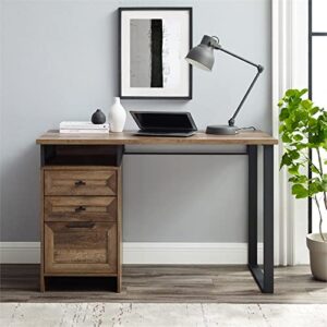 Walker Edison Modern Metal and Wood 3 Drawer Writing Desk Home Office Workstation Small, 48 Inch, Rustic Oak