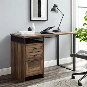 Walker Edison Modern Metal and Wood 3 Drawer Writing Desk Home Office Workstation Small, 48 Inch, Rustic Oak