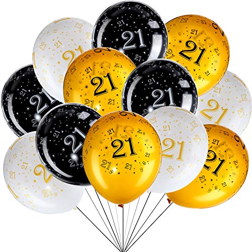 45 Piece 12 Inch 21st Birthday Party Latex Balloons Birthday Anniversary Party Decoration White Gold Black Theme Balloon for Twenty One Birthday Party Supplies Indoor Outdoor Decor