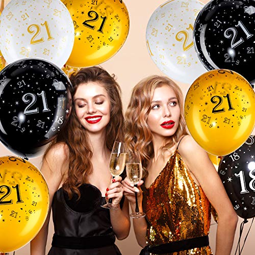 45 Piece 12 Inch 21st Birthday Party Latex Balloons Birthday Anniversary Party Decoration White Gold Black Theme Balloon for Twenty One Birthday Party Supplies Indoor Outdoor Decor