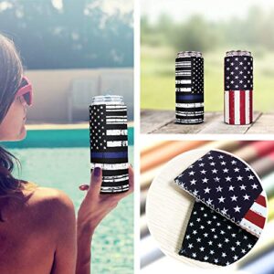 Skinny Can Cooler [ 4 Pack ] Slim Can Cooler for Slim Beer & Hard Seltzer, Skinny Beer Cans Coolie Skinny Insulators, Can Cooler Sleeve Flags