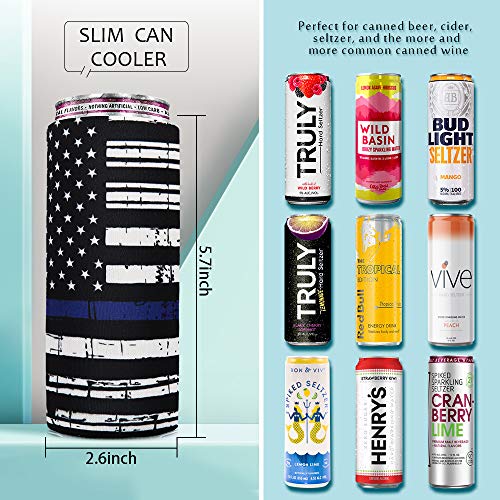 Skinny Can Cooler [ 4 Pack ] Slim Can Cooler for Slim Beer & Hard Seltzer, Skinny Beer Cans Coolie Skinny Insulators, Can Cooler Sleeve Flags