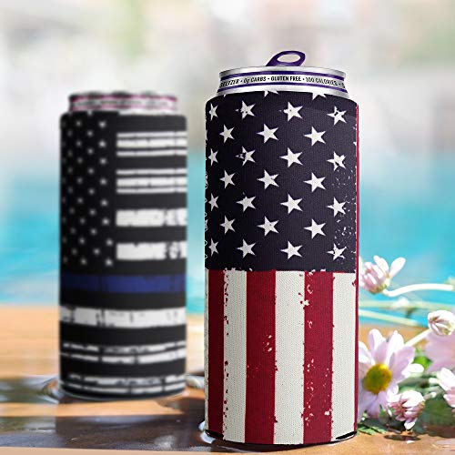 Skinny Can Cooler [ 4 Pack ] Slim Can Cooler for Slim Beer & Hard Seltzer, Skinny Beer Cans Coolie Skinny Insulators, Can Cooler Sleeve Flags