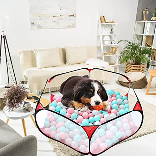 Jacone Portable Cute Hexagon Playpen Children Ball Pit, Indoor and Outdoor Easy Folding Ball Play Pool Kids Toy Play Tent with Carry Tote (Black and Red)