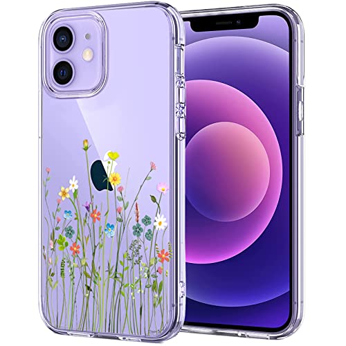 Unov Case Compatible with iPhone 12 Mini Case Clear with Design Slim Protective Soft TPU Bumper Embossed Pattern 5.4 Inch (Flower Bouquet)