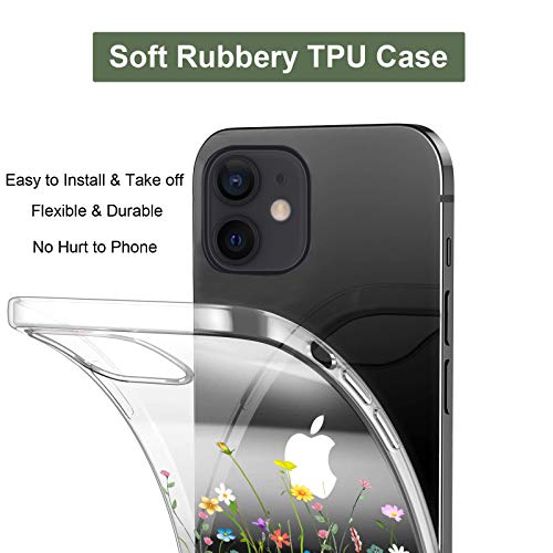 Unov Case Compatible with iPhone 12 Mini Case Clear with Design Slim Protective Soft TPU Bumper Embossed Pattern 5.4 Inch (Flower Bouquet)