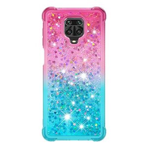 Xiaomi Redmi Note 9S/9 Pro/9 Pro Max Case Transparent Glitter Bling Sparkly Crystal Clear Flowing Liquid Silicone Cover (Pink-Blue)