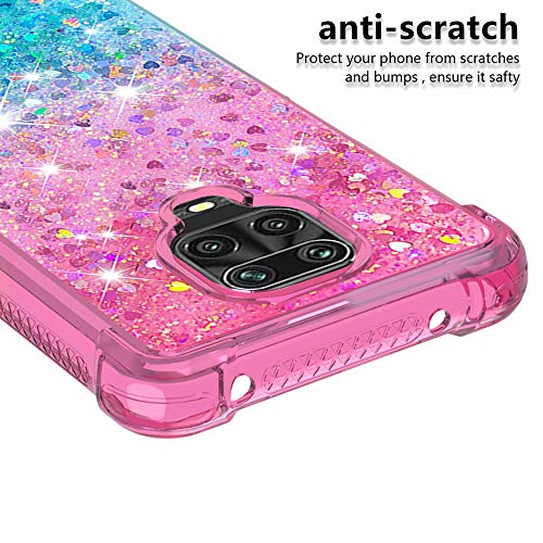 Xiaomi Redmi Note 9S/9 Pro/9 Pro Max Case Transparent Glitter Bling Sparkly Crystal Clear Flowing Liquid Silicone Cover (Pink-Blue)