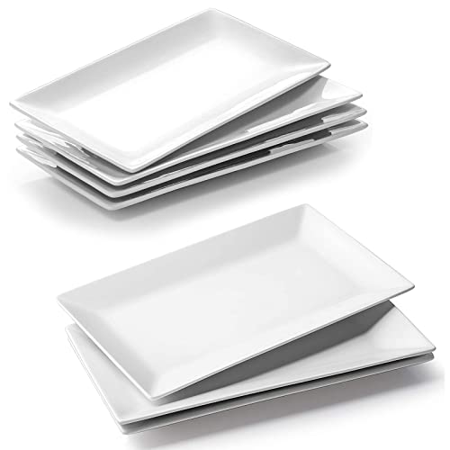 DOWAN 12" Rectangle Plates Set of 4 & 14" Serving Platter Set of 3