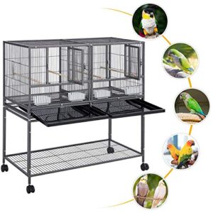 Yaheetech 41.5" Stackable Divided Breeder Breeding Parakeet Bird Cage for Canaries Cockatiels Lovebirds Finches Budgies Small Parrots with Rolling Stand, Black