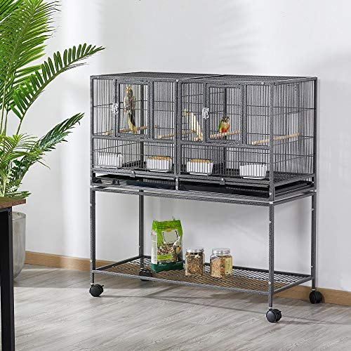 Yaheetech 41.5" Stackable Divided Breeder Breeding Parakeet Bird Cage for Canaries Cockatiels Lovebirds Finches Budgies Small Parrots with Rolling Stand, Black