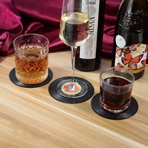 MECOWON Music Coasters with Vinyl Record Player Holder, Set of 6 Drink Coasters for Music Lovers