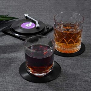 MECOWON Music Coasters with Vinyl Record Player Holder, Set of 6 Drink Coasters for Music Lovers