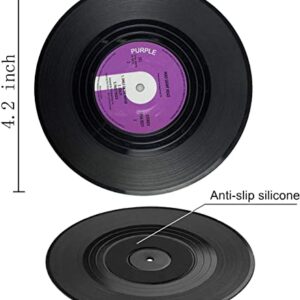 MECOWON Music Coasters with Vinyl Record Player Holder, Set of 6 Drink Coasters for Music Lovers