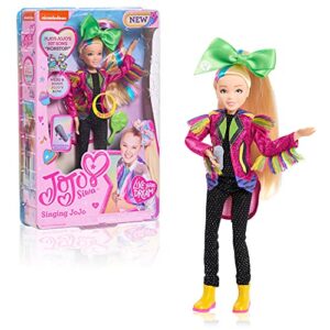 jojo siwa 10 inch singing doll, sings hit song titled "non-stop", pink jacket with rainbow fringe, by just play