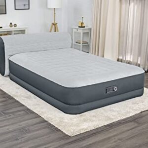 SLEEPLUX Queen Air Mattress with Headboard | Supersoft Snugable Top, Extra Durable Tough Guard | Raised Airbed with Built in Pump + USB Charger (90"x60"x29") Grey