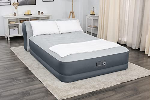 SLEEPLUX Queen Air Mattress with Headboard | Supersoft Snugable Top, Extra Durable Tough Guard | Raised Airbed with Built in Pump + USB Charger (90"x60"x29") Grey