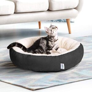 Love's cabin Round Donut Cat and Dog Cushion Bed, 20in Pet Bed for Cats or Small Dogs, Anti-Slip & Water-Resistant Bottom, Super Soft Durable Fabric Pet beds, Washable Luxury Cat & Dog Bed Dark Grey