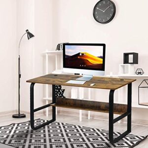 Jerry & Maggie - Computer Desk Home Office Desk Personal Work Station Desktop Cable Accessory Book Shelf Design Reading Writing Studying 55'' - Rustic Wood Tone