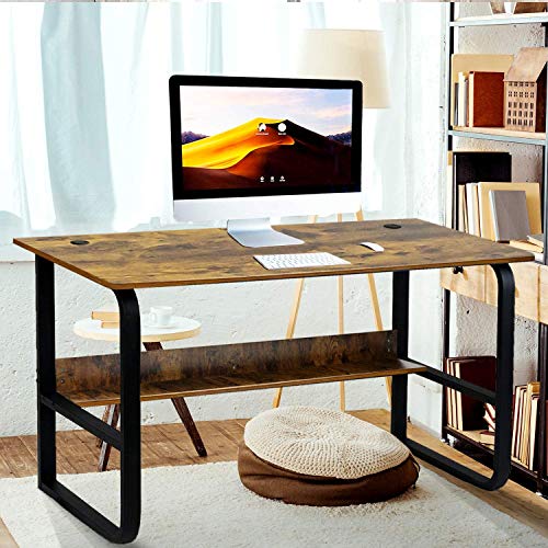 Jerry & Maggie - Computer Desk Home Office Desk Personal Work Station Desktop Cable Accessory Book Shelf Design Reading Writing Studying 55'' - Rustic Wood Tone