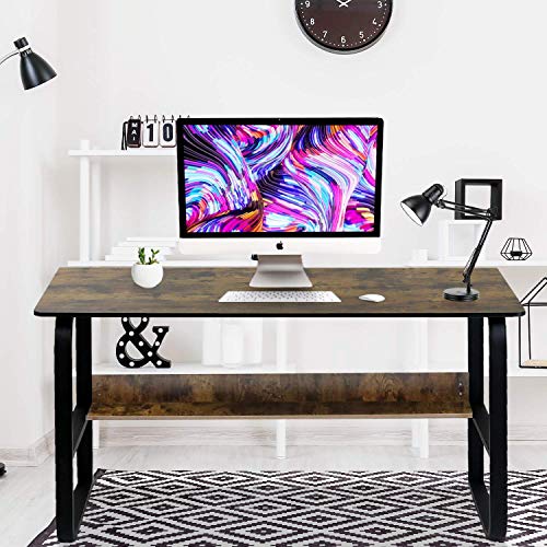 Jerry & Maggie - Computer Desk Home Office Desk Personal Work Station Desktop Cable Accessory Book Shelf Design Reading Writing Studying 55'' - Rustic Wood Tone