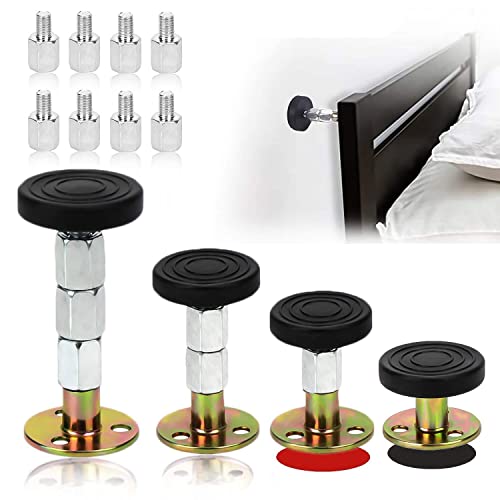 4 pcs Headboard Stoppers for Wall by Frame Atlas, 27-90mm Adjustable Bed Frame Anti-Shake Tool with 4 Stickers and 8 Screws, Easy to Install Bed Stoppers