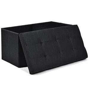 wonenice linen folding storage ottoman bench, storage chest footrest padded seat, 30 x 15 x 15 inches (linen black)