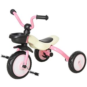 qaba 3 wheel foldable kids tricycle walking toddler bike for for 3-5 year-old boys & girls pink