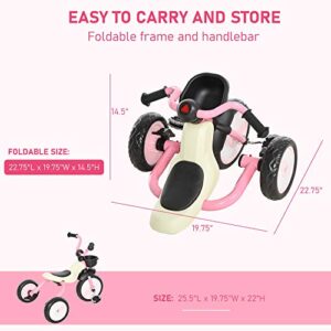 Qaba 3 Wheel Foldable Kids Tricycle Walking Toddler Bike for for 3-5 Year-Old Boys & Girls Pink