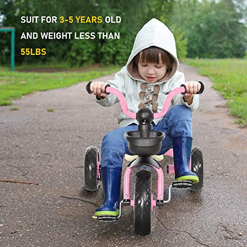 Qaba 3 Wheel Foldable Kids Tricycle Walking Toddler Bike for for 3-5 Year-Old Boys & Girls Pink