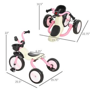 Qaba 3 Wheel Foldable Kids Tricycle Walking Toddler Bike for for 3-5 Year-Old Boys & Girls Pink