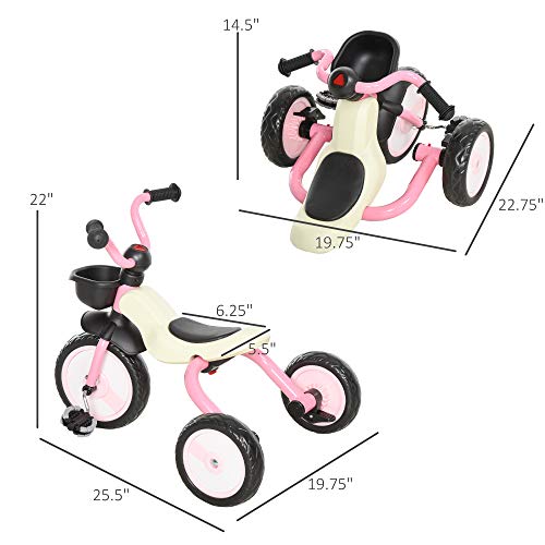 Qaba 3 Wheel Foldable Kids Tricycle Walking Toddler Bike for for 3-5 Year-Old Boys & Girls Pink