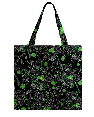 CowCow Reusable Mini Grocery Tote Bag Shamrock Black & Green St Patrick Beer Zipper Grocery Tote Bag