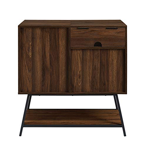 Walker Edison Modern Rectangle Sideboard with Record Player Storage-Entryway Serving Storage Cabinet Doors-Dining Room Console, 30 Inch, Black and Dark Walnut