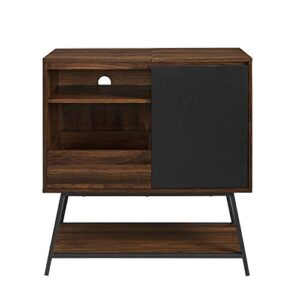 Walker Edison Modern Rectangle Sideboard with Record Player Storage-Entryway Serving Storage Cabinet Doors-Dining Room Console, 30 Inch, Black and Dark Walnut