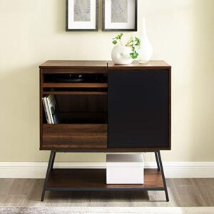 Walker Edison Modern Rectangle Sideboard with Record Player Storage-Entryway Serving Storage Cabinet Doors-Dining Room Console, 30 Inch, Black and Dark Walnut