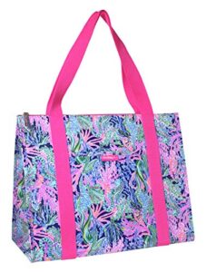 lilly pulitzer insulated market shopper bag large capacity, oversize reusable grocery tote with thermal insulated interior, bringing mermaid back