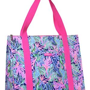 Lilly Pulitzer Insulated Market Shopper Bag Large Capacity, Oversize Reusable Grocery Tote with Thermal Insulated Interior, Bringing Mermaid Back