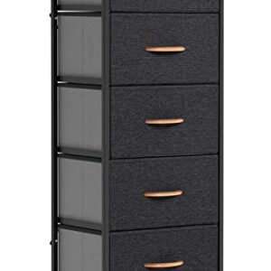 WAYTRIM Dresser Storage Tower, 5 Fabric Organizer Drawers, Wide Chest of Drawers for Closet Boys & Girls Bedroom, Bedside Furniture, Steel Frame, Wood Top, Fabric Bins, Easy Installation (Dark Grey)