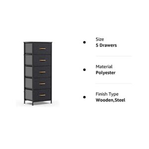 WAYTRIM Dresser Storage Tower, 5 Fabric Organizer Drawers, Wide Chest of Drawers for Closet Boys & Girls Bedroom, Bedside Furniture, Steel Frame, Wood Top, Fabric Bins, Easy Installation (Dark Grey)