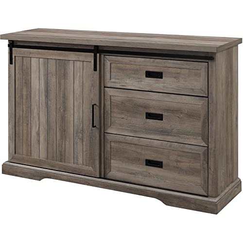 Walker Edison Modern Farmhouse Wood Grooved Door Buffet Sideboard Living Room Entryway Serving Storage Cabinet Doors-Dining Room Console, 56 Inch, Grey Wash