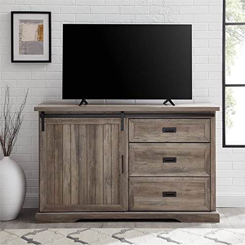 Walker Edison Modern Farmhouse Wood Grooved Door Buffet Sideboard Living Room Entryway Serving Storage Cabinet Doors-Dining Room Console, 56 Inch, Grey Wash