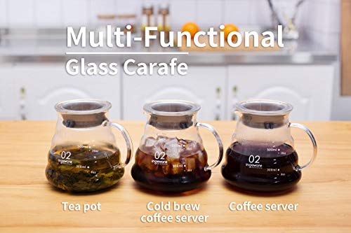 Ingeware Glass Coffee Carafe, 600ml Pour Over Glass Coffee Server Coffee Pot Maker Clear Pour Over Carafe 20oz Capacity