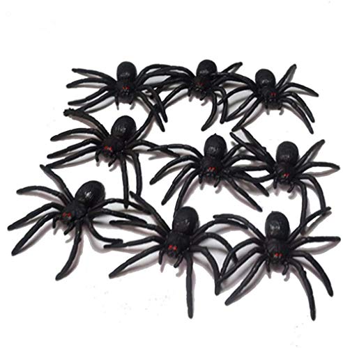 Wendy Mall 20Pcs Black Plastic Fake Spider Toys Funny Prank Lifelike Props for Halloween Party House Decor (S)