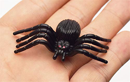 Wendy Mall 20Pcs Black Plastic Fake Spider Toys Funny Prank Lifelike Props for Halloween Party House Decor (S)