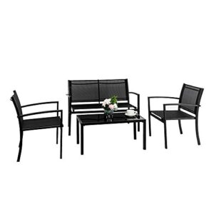 vingli 4 pieces patio conversation set patio furniture set with loveseat and coffee table, outdoor sofa garden lawn,patio chairs for poolside porch (black)