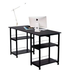 Jerry & Maggie - Computer Desk Office Desk W 2 Side 2 Tiers Shelves Sturdy Surface Laptop Desk Professional Desk Modern Plain Personal Workstation Rectangle Shape Steel Legs Livingroom Bedroom - Black